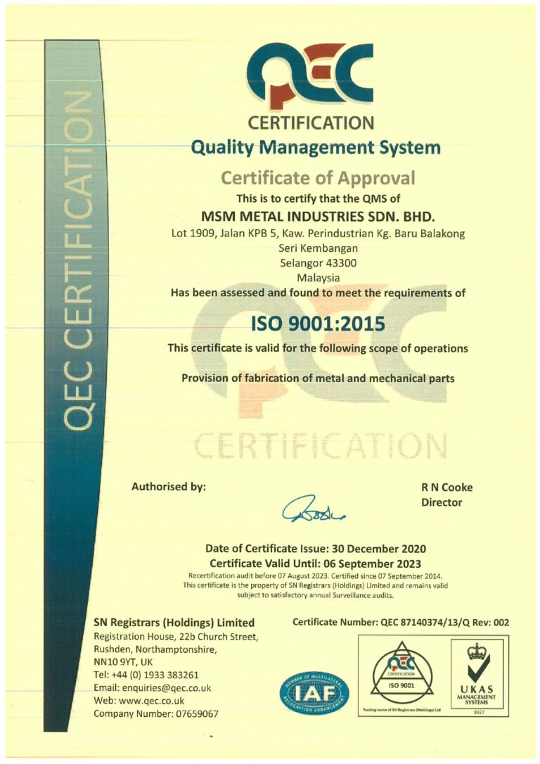 QEC Certification - Toyomi Engineering Sdn Bhd